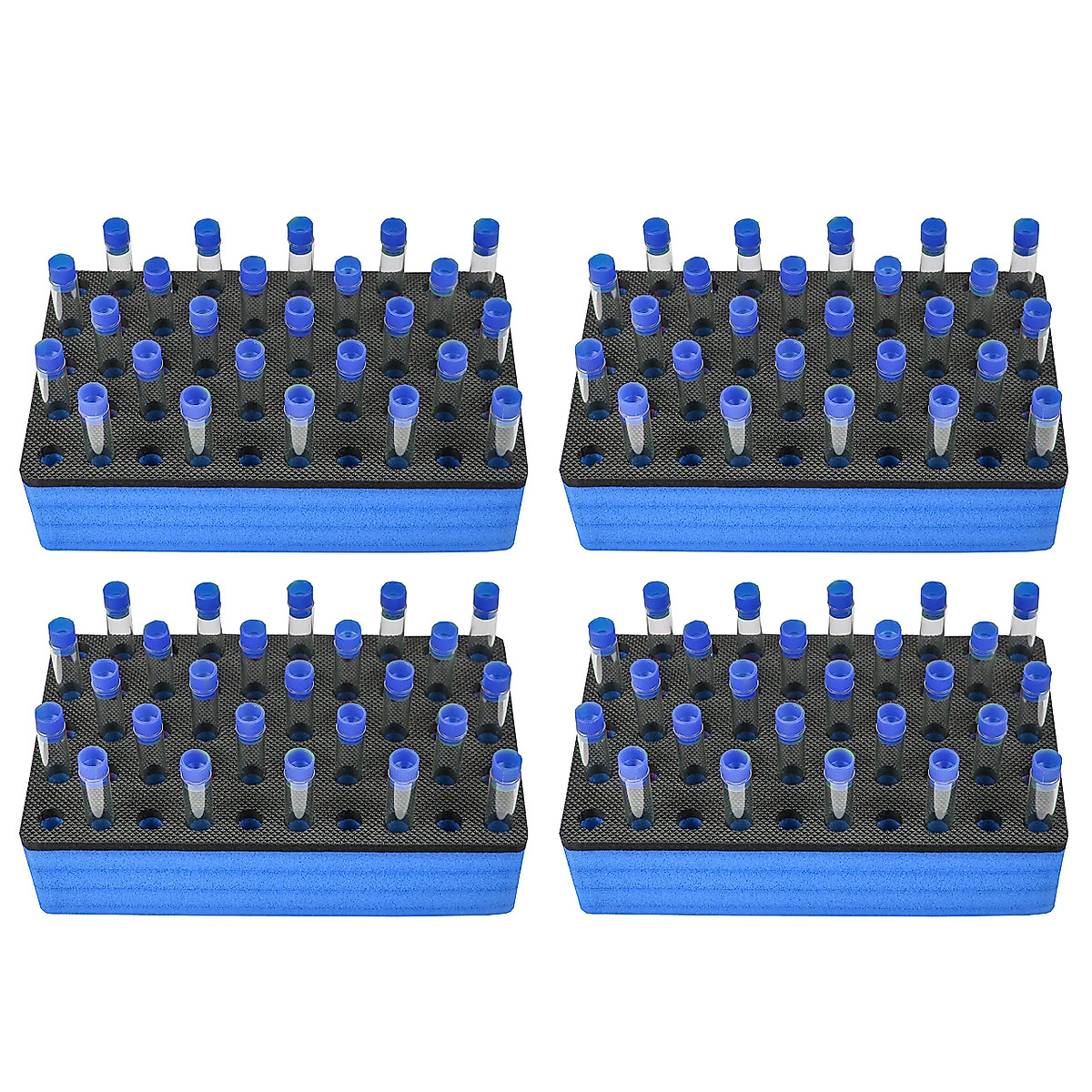 Polar Whale 4 Test Tube Racks Blue and Black Foam Storage Rack Organizer Stand Transport Holds 50 Tubes Each Fits up to 12mm Diameter Tubes