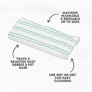 Quick Shine Hardwood Floor Luster 64oz, 2Pk & Hard Surface Floor Mop Refill Pad 12" Wx6 Dx1/2 H | Washable & Reusable | Scoops, Lifts & Traps Dirt & Debris