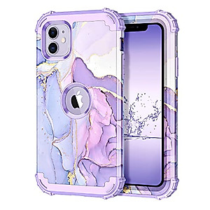 Hekodonk for iPhone 11 Case, Heavy Duty Shockproof Protection Hard Plastic+Silicone Rubber Hybrid Protective Case for Apple iPhone 11 6.1 Inch Purple Marble
