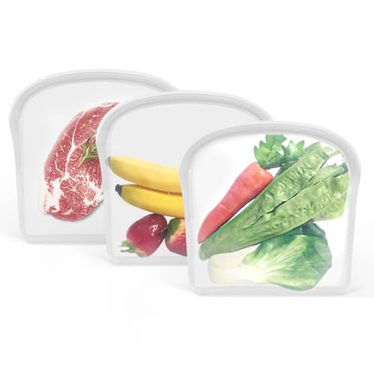 KVK Reusable Silicone Bags - 3 Pack Flat Silicone Sous Vide Bags - Half Gallon Bags Double Lock Leakproof Large Silicone Food Storage Bags Oven Freezer Dishwasher Safe - Clear