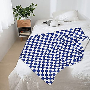 Throw Blanket Home Decor, Blue Checkered Blanket, Funny Thanksgiving Christmas Birthday Gifts, Soft Warm Lightweight Microfiber Plaid Flannel Blankets for Sofa Couch Bed Car Travel 60X50 Inch