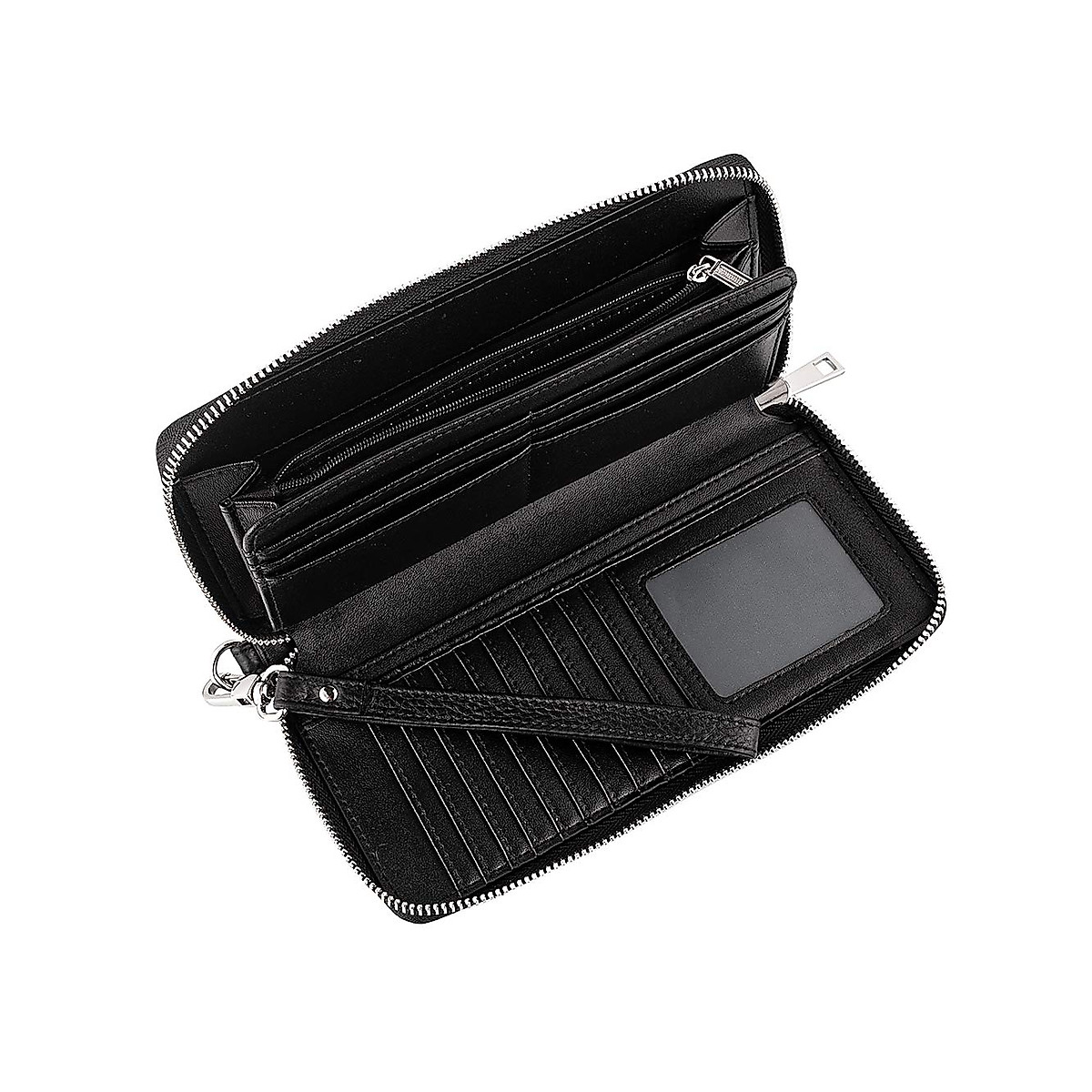 AGBIADD Plus Size RFID Blocking Women's Wallet Genuine Leather Zip Around Clutch Large Travel Purse (Black)