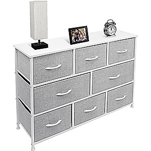 Sorbus Dresser with 8 Drawers - Furniture Storage Chest for Kids Clothing Organization, Bedroom, Hallway, Closet, Office - Steel Iron Frame, Rustic Farmhouse Wood Top, Fabric Bins (White)