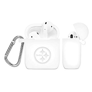 GAME TIME Pittsburgh Steelers Engraved Silicone Case Cover Compatible with Apple AirPods Gen 1&2 (White)