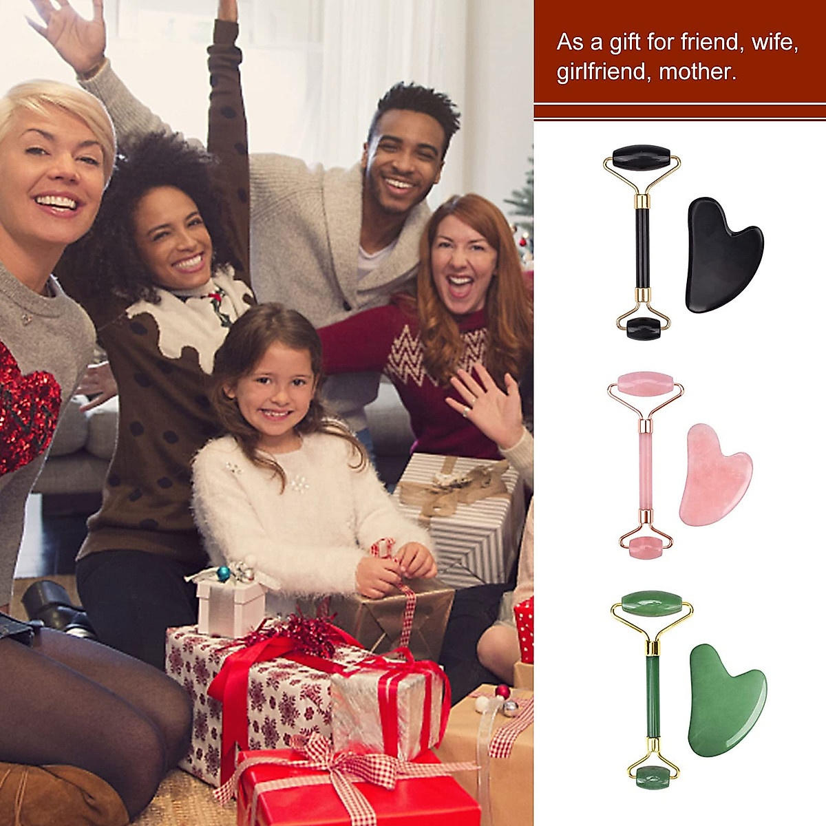 ideayard Face Roller and Gua Sha Set - Jade Roller Anti Aging Massager Tool - Natural Jade Roller for Face and GuaSha Stone for Body - Beauty Roller Skin Care Tools Kit for Slimming & Firming（Pink）