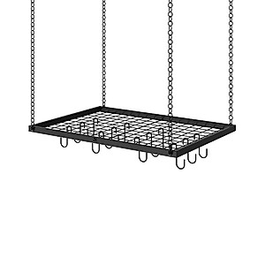 CHOEZON Hanging Pot Rack, Ceiling Mounted Pot Hanger for Kitchen, Metal Cookware Storage Organizer with 12 Hooks, for Storage of Cookware, Utensils in Kitchen, 23.7" L, Black TPR03BB