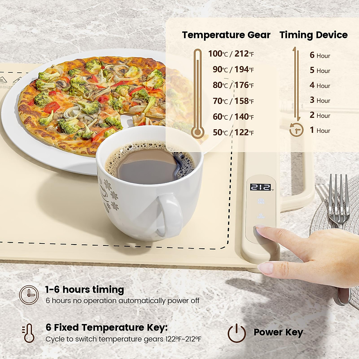 Food Warming Mat, Electric Warming Tray With 6 Level Temperature and 6 Hours Timer, Upgrade High-tech Graphene Heating Film, Fast Full Surface Heating Mat, Roll Up& Hang Food Warmer for Parties Buffet