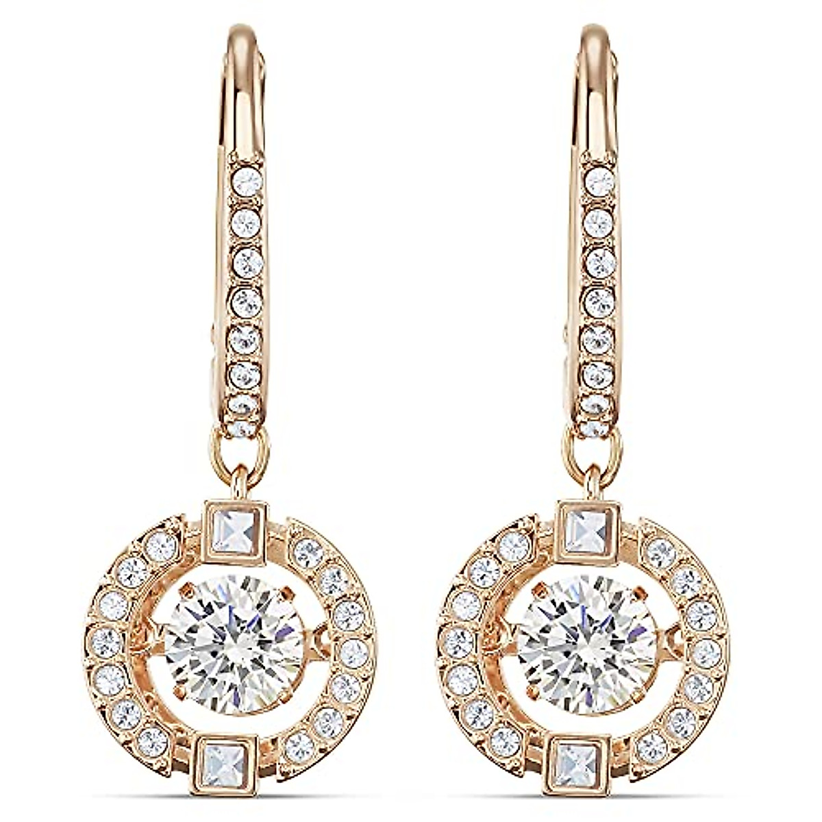 SWAROVSKI Una Pierced Drop Earrings with Dancing Crystal and Matching Pavé on a Rose-Gold Tone Finish Setting, Part of the Swarovski Una Collection