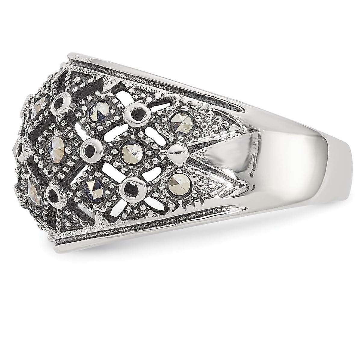 Stainless Steel Polished and Marcasite Ring Size 8 Jewelry for Women