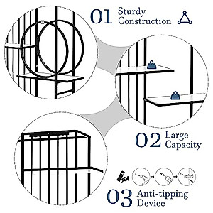 TRIPLE TREE 6 Tiers Bookcase,Open Bookshelf with Black Metal Frame,Storage Large Book Shelf Furniture for Living Room Bedroom Home Office