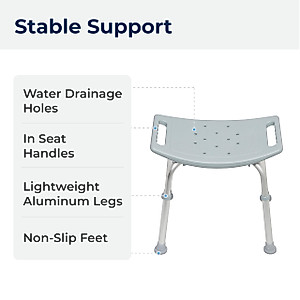 Drive Medical RTL12203KDR Shower Chair, Adjustable Shower Stool with Suction Feet, Shower Seat for Inside Shower or Tub, Bathroom Bench Bath Chair for Elderly and Disabled, 300 LB Weight Cap