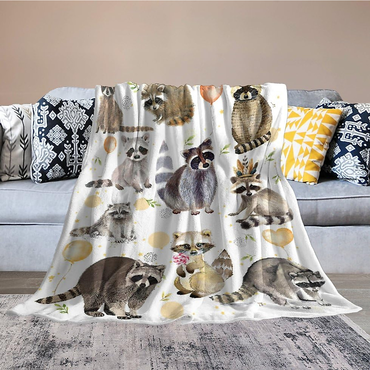 Raccoon Blanket Raccoon Gifts for Girls Boys Kids Woman Raccoon Lover Throw Blankets Soft Blanket Warm Fleece Flannel Plush Blankets for Bed Sofa Couch 40"x50"