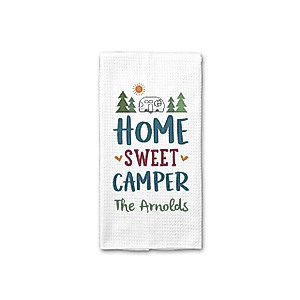CANARY ROAD Personalized Home Sweet Camper Waffle Weave Dish Towel | Personalized Kitchen Towel | Travel Trailer Gift | Camper Accessories | Personalized Dish Towel | Camper Decor