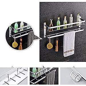 SilteD Shelf Space Aluminum Bath and Kitchen Towel Rack Multifunctional Shelf with Double Towel Rails Mounted on The Wall Tower Hanger/40Cm
