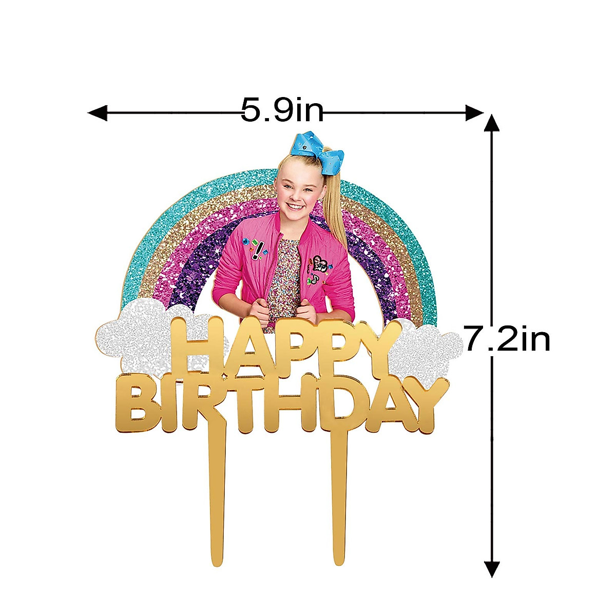 Acrylic JoJo Siwa Happy Birthday Cake Topper JoJo Rainbow Cake Topper for Girls Birthday Party Decoration Supplies