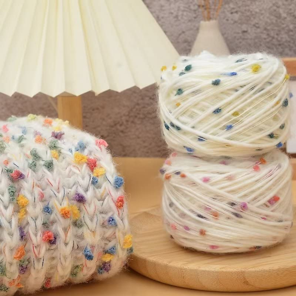 50g/Ball 4ply Mohair Yarn with Colored Beans Blended Cotton Yarn Wool Weaving Handknitting Yarn for DIY Crocheting Scarf Sweater (Color : 04-caihongtangxiao)