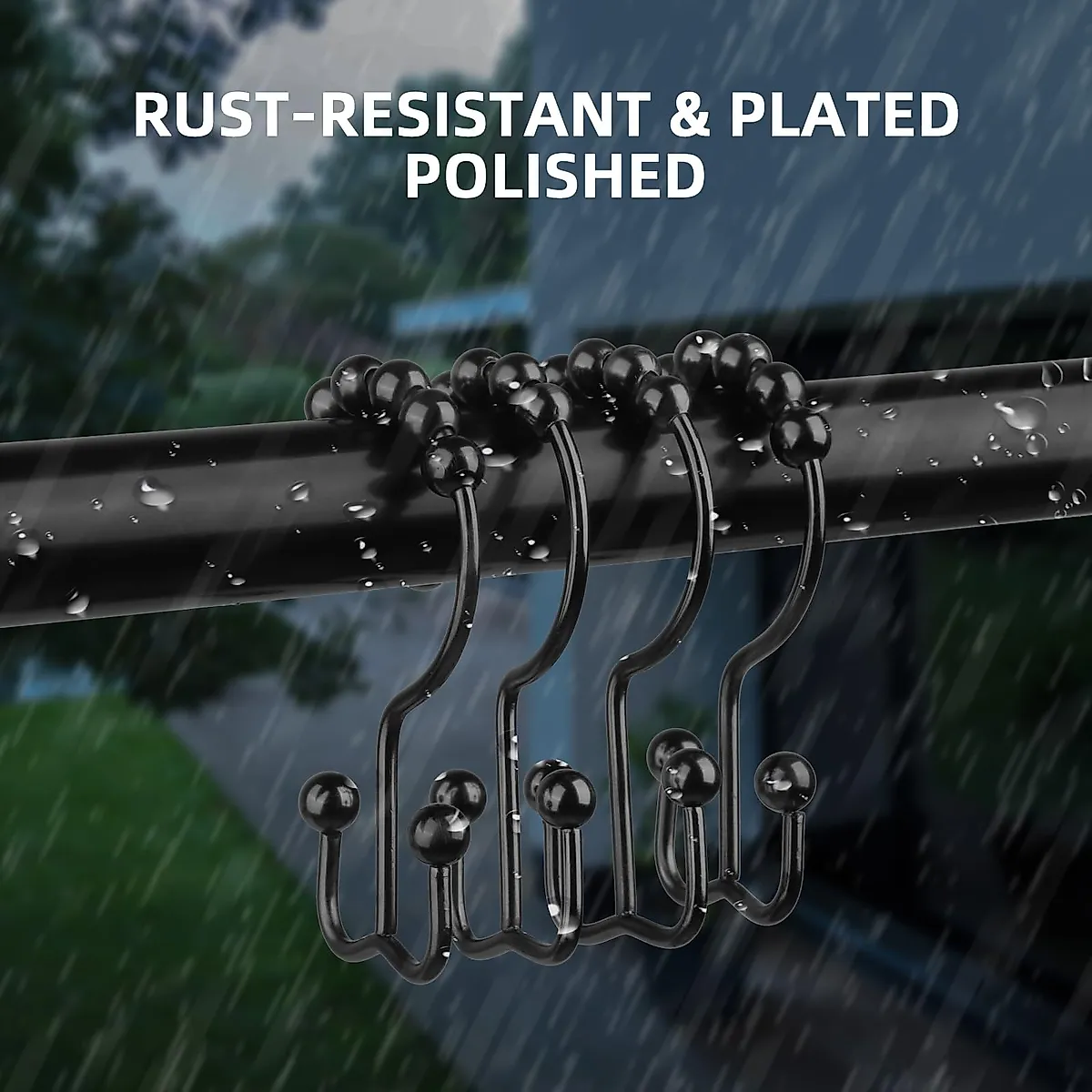 Shigat Shower Curtain Hooks for Curtain Rod, Shower Curtain Rings, Rust-Proof Metal Double Glide Shower Curtain Hooks for Bathroom Shower Curtain Rods, Set of 12 Shower Curtain Hooks (Black)