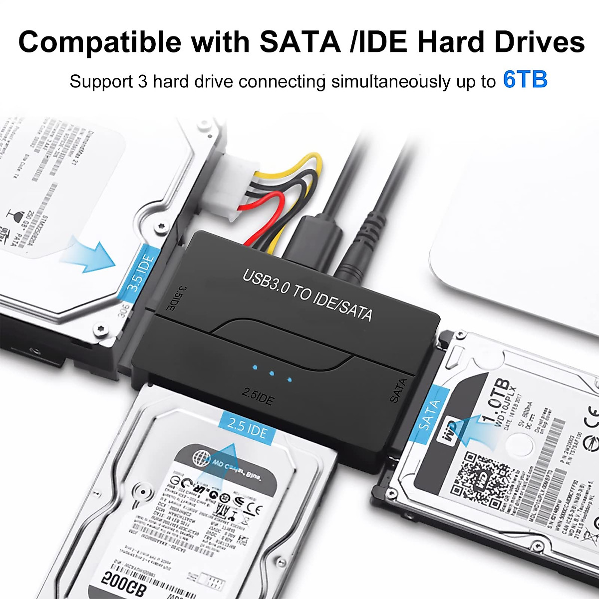 EYOOLD SATA IDE to USB 3.0 Adapter, External Hard Drive Reader Ultra Recovery Converter for Universal 2.5 3.5 IDE and SATA HDD SSD, 5.25-inch DVD/CD-ROM Optical Drive, Easy to Use