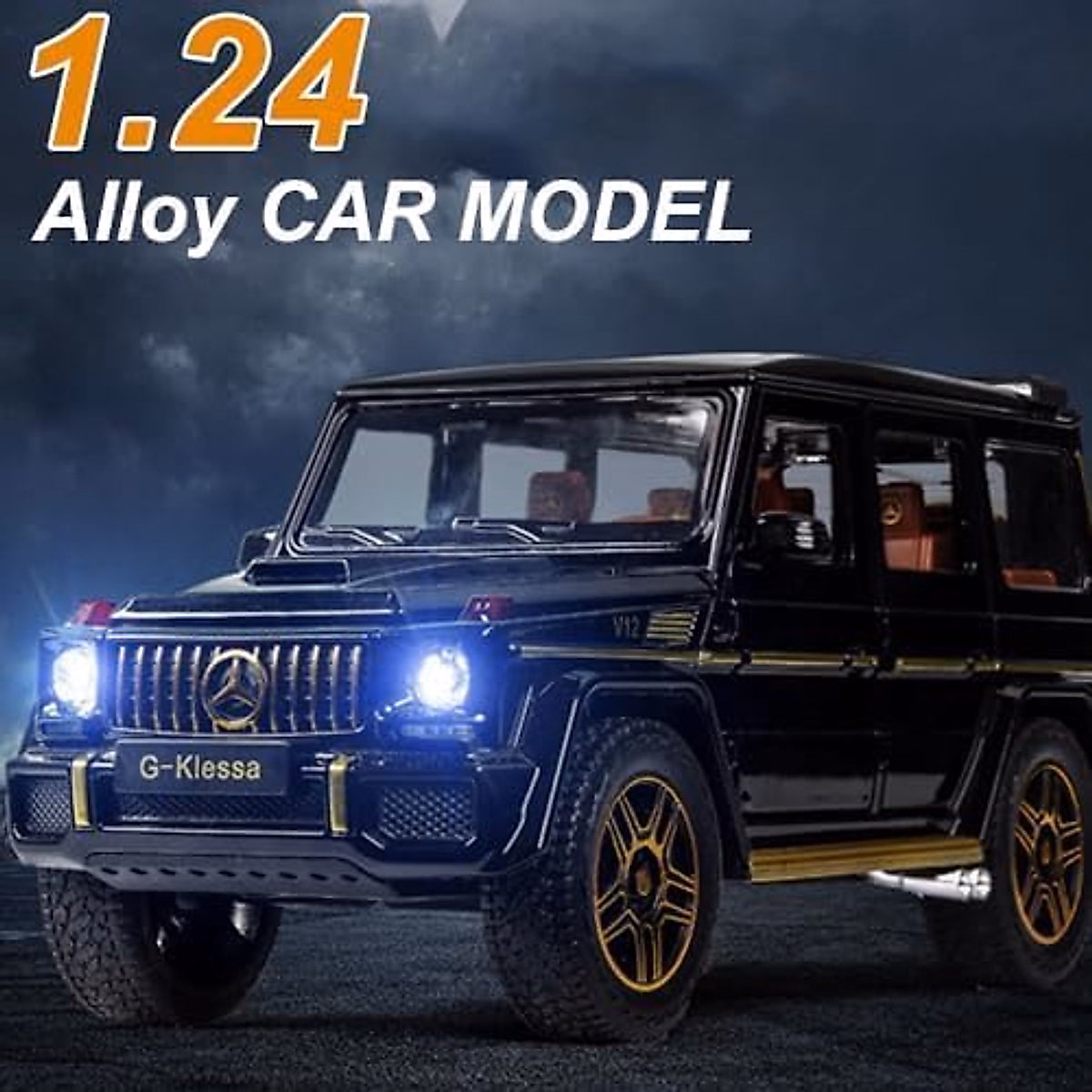 EROCK Exquisite car Model 1/24 Benz G63 AMG Model Car, Zinc Alloy Pull Back Toy car with Sound and Light for Kids Boy Girl Gift (Black)