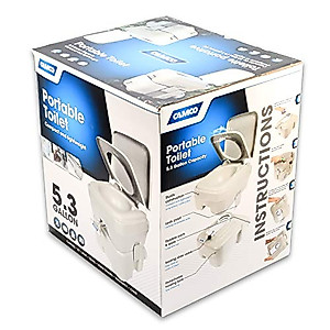Camco Portable Toilet | Ideal for Camping, RVing, Boating, Road Trips and Other Recreational Activities | 5.3 Gallons, Gray (41541)