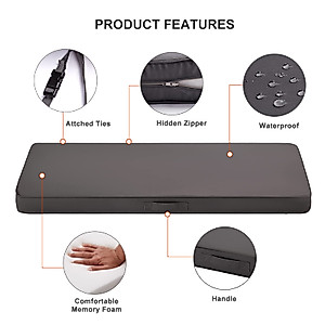 PATIOASIS Outdoor Loveseat Cushion 54" W x 18" D x 3" H Deep Seat Bench Indoor Cushions with Adjustable Staps and Handle Lawn Furniture Cushions Clearance Gray