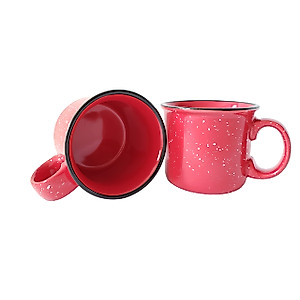 Essential Drinkware 14oz Ceramic Campfire Coffee Mug (Set of 4), Red with Speckled Finish - Durable Thick Walled Camping Style Cup for Outdoors or Home