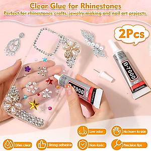 B-7000 Glue with 14000Pcs Craft Rhinestones for Clothes, Resin Silver Rhinestones Flatback Gems NonHotfix Rhinestone Bling Kit with Fabric Super Glue for Graduation Cap, Shoes, Tumblers, Makeup