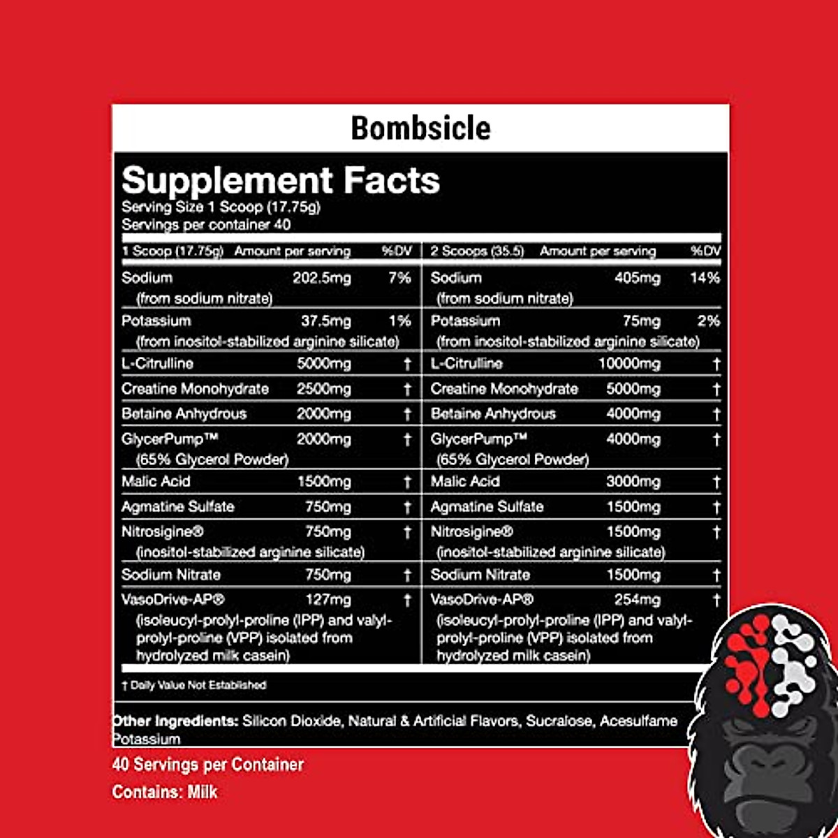 Gorilla Mode Nitric Stimulant Free Pre-Workout – Best Tasting and Most Effective Stimulant Free Pre-Workout/Massive Pumps · Vasodilation · Power / 646 Grams (Bombsicle)