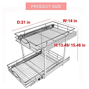 Sikarou Pull Out Cabinet Organizer 14" W x 21" D 2-Tier Individual Slide Out Drawer Pantry Shelf Storage for Kitchen Base Cabinet Organization ​for Kitchen, Bathroom, Pantry, Chrome