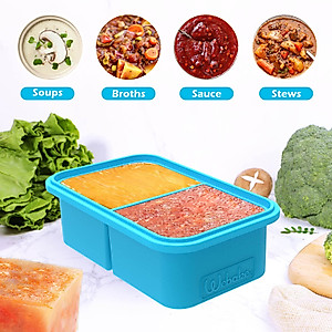 Webake Silicone Freezer Tray with Lid, Food Storage Container, 2 Cup Ice Cube Tray for Soup Sauce Meal Prep, BPA Free - Blue