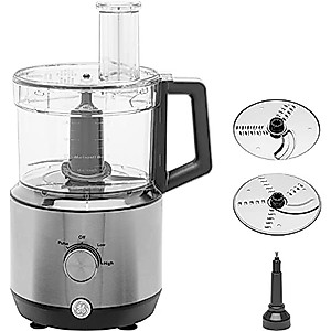 GE Food Processor | 12 Cup | Complete With 3 Feeding Tubes, Stainless Steel Mixing Blade & Shredding Disc | 3 Speed | Great for Shredded Cheese, Chicken & More | Kitchen Essentials | 550 Watts