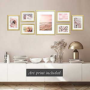 MIMOSA MOMENTS Picture Frame Sets for Wall Collage Multiple Sizes, Gallery Wall Frame Set with mat for one 8x10, 2 5x7 and 4 4x6 picture (Gold, 7 pcs set)