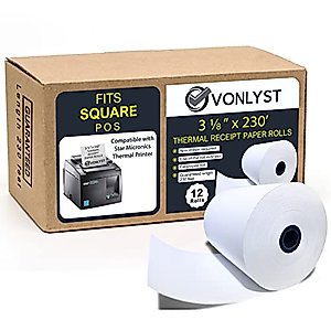 Vonlyst Receipt Paper Roll 3 1/8 x 230 for Square POS System connected to Star Micronics Thermal Printer (Pack 12 rolls)