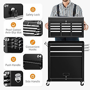 INTERGREAT Rolling Tool Chest with Wheels and 8 Drawers, Detachable Large Tool Cabinet with Lock for Garage, Locking Mechanic Tool Cart with Black Liner for Warehouse, Workshop, High Capacity