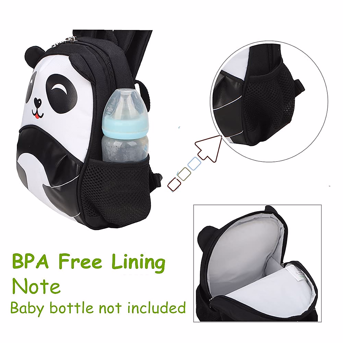 yodo Kids Insulated Toddler Backpack with Safety Harness Leash and Name Label - Playful Preschool Lunch Boxes Carry Bag, Panda
