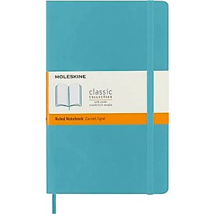 Moleskine Classic Notebook, Soft Cover, Large (5" x 8.25") Ruled/Lined, Reef Blue, 192 pages