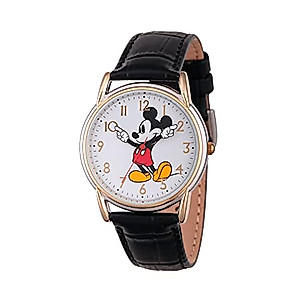 Disney Mickey Mouse Adult Classic Cardiff Articulating Hands Analog Quartz Leather Strap Watch