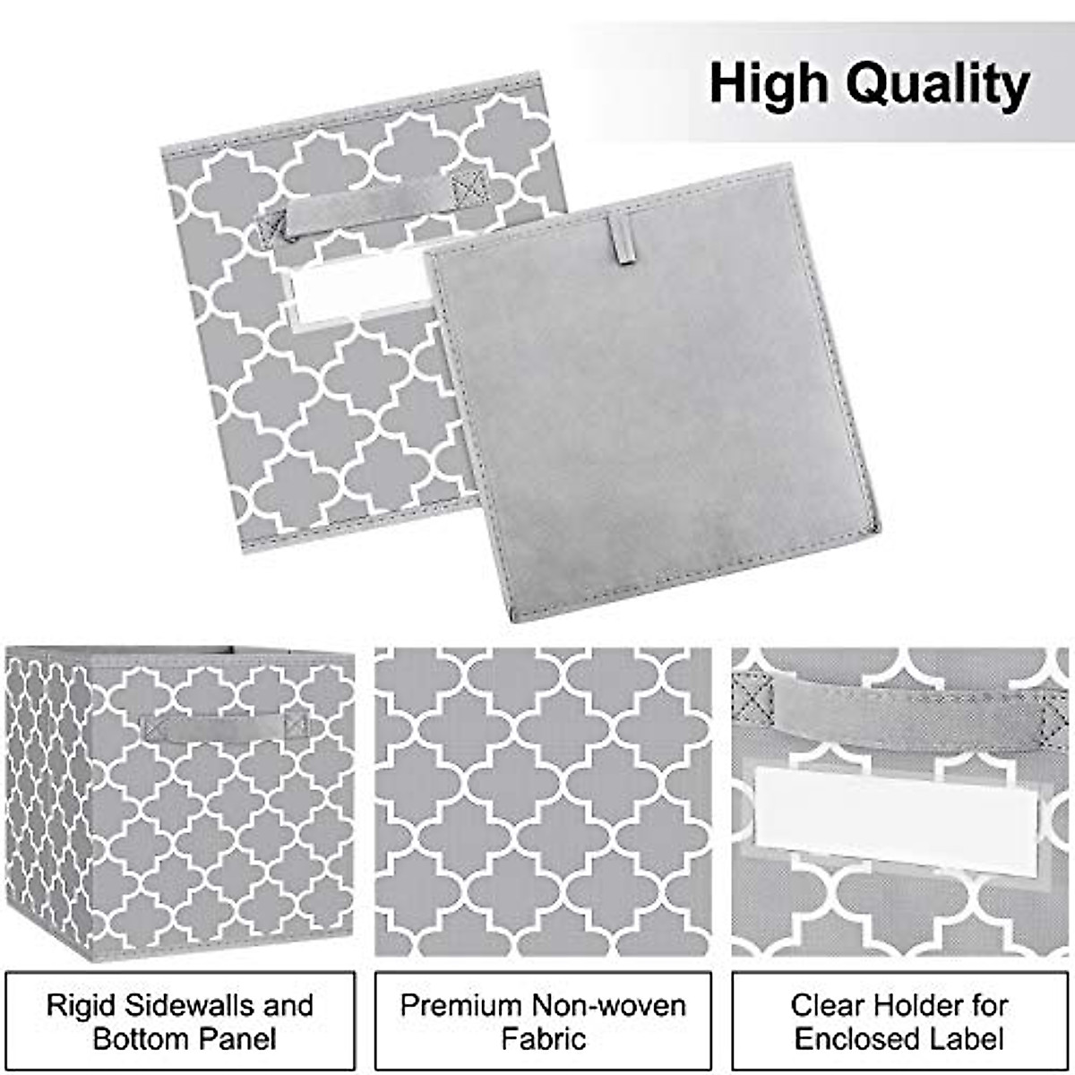 FabTotes Storage Bins 6 Pack Collapsible Storage Cubes, 11"x10.5"x10.5" Large Toy Book Organizer Boxes with Handles and Label Card & Label Holder, Baskets for Organizing Closet Shelves