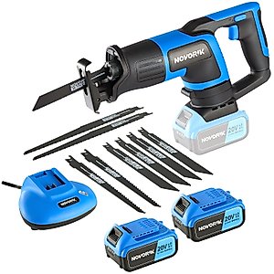 NOVORIK 20V Cordless Reciprocating Saw,0-3000 SPM 22mm Reciprocating Stroke Saw Reciprocating with 2 x 4.0Ah Battery & 8 Saw Blades for Wood Metal PVC Cutting