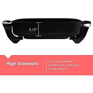 Caynel Professional Non-stick Copper Electric Skillet Jumbo, Deep Dish with Tempered Glass Vented Lid, Upgrade Thermostat, 16”x 12”x 3.15”- 8 quart (16 * 12 Black)