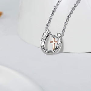 MEDWISE Lucky Horseshoe Necklace Gifts for Cowgirls Women Sterling Silver Rose Gold Faith Horseshoe Pendant Necklace Jewelry for Horse Lover Birthday Christmas Mothers Day