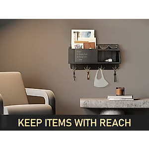 Rebee Vision Modern Key Holder for Wall - Mail Organizer Wall Mount with Chalkboard & Sayings - Home Decor for Entryway