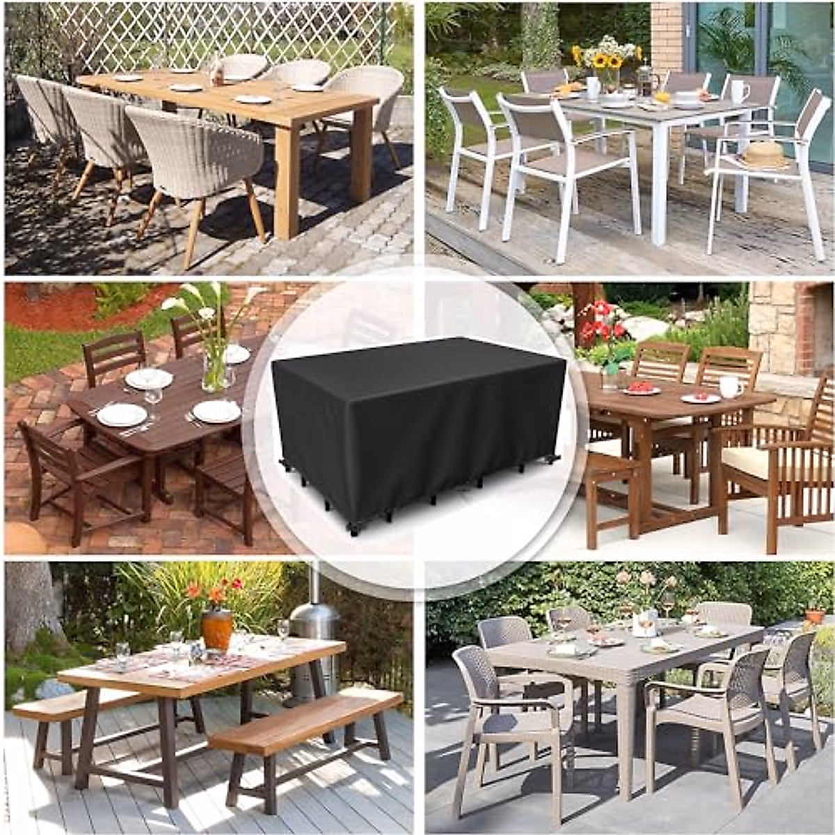 Outdoor Patio Furniture Set Covers Waterproof, 600D Garden Dining Table Cover, Rectangular Weatherproof Furniture Covers, Table and Chair Set Covers for Rainy, Snowy and Sunny 120"L x 60"W x 38"H