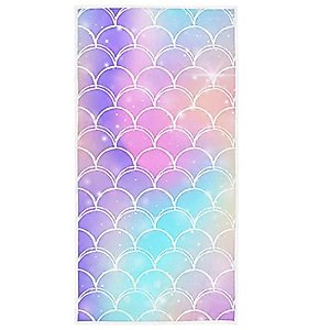 Wamika Glittering Mermaid Scale Hand Bath Towel Shower Towels Set Purple Pink Turquoise Kitchen Hanging Gym Fingertip Bathroom Towel Highly Absorbent