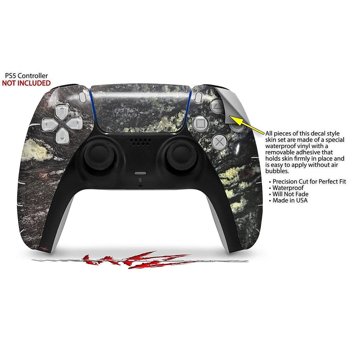 WraptorSkinz Skin Wrap compatible with Sony PS5 DualSense Controller Marble Granite 03 Black (CONTROLLER NOT INCLUDED)