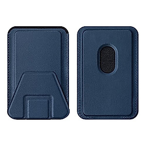 Vesmatity Fold Leather Magnetic Stand&Wallet, Magsafe Wallet Card Holder for Back of Phone Grip【Removable&Wireless Charging Compatible】 iPhone Card Holder Compatible with iPhone 12 Pro Max (Blue)