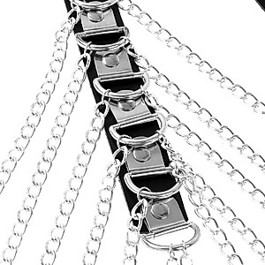 YiZYiF Men's Adjustable Leather Body Chest Harness Belt Clubwear with Fancy Buckles Chains Black One Size