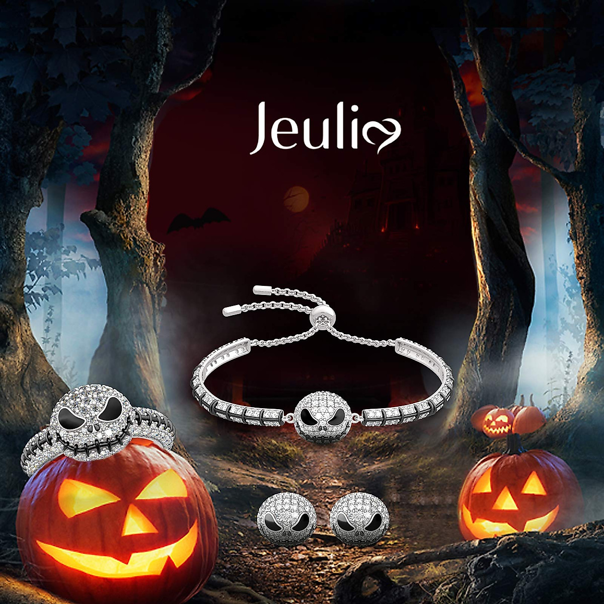 Jeulia The Nightmare Before Christmas Jack Skellington Sterling Silver Bracelet Jewelry Gift for Bride Women