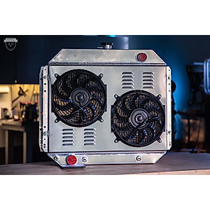 Rubivel 433 Radiator Replacement for 1966-1979 Ford F100 F150 F250 F350 Bronco 1967 1968 1969 1970 1971 1972 1973 1974 1975 1976 1977 1978, 4 Row All Aluminum Radiator+ Shroud Fan+Thermostat Relay