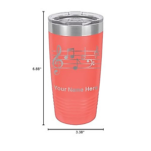 LaserGram 20oz Vacuum Insulated Tumbler Mug, Music Staff, Personalized Engraving Included (Coral)